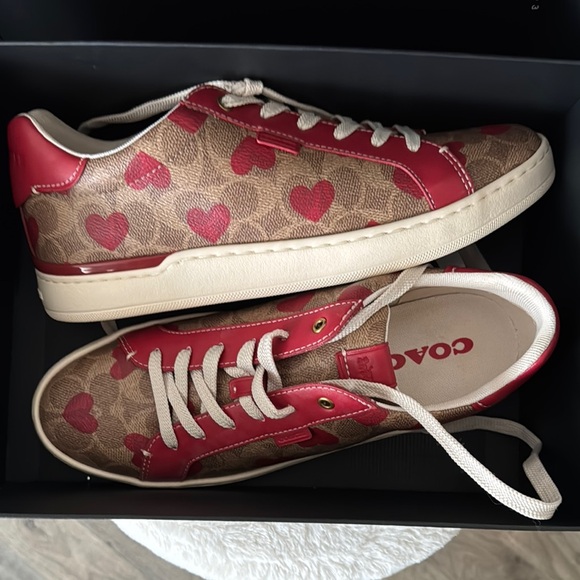 Coach | Shoes | Coach Red And Tan Heart Sneakers | Poshmark